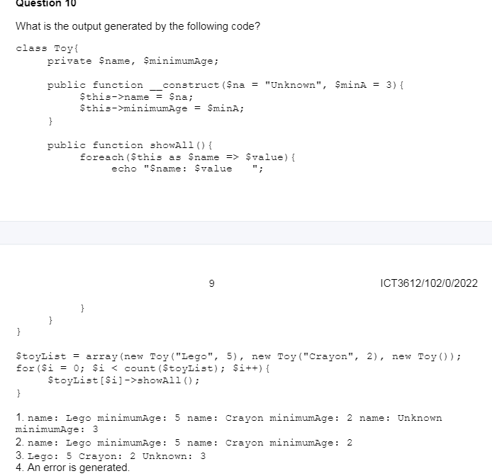 Solved What is the output generated by the following code? | Chegg.com