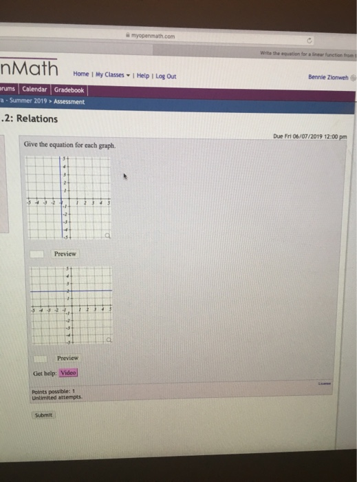 Solved myopenmath.com Write the equation for a linear | Chegg.com