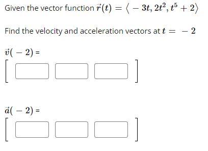Solved Given the vector function r(t)= −3t,2t2,t5+2 Find | Chegg.com