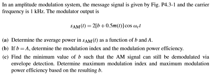 Solved In an amplitude modulation system, the message signal | Chegg.com