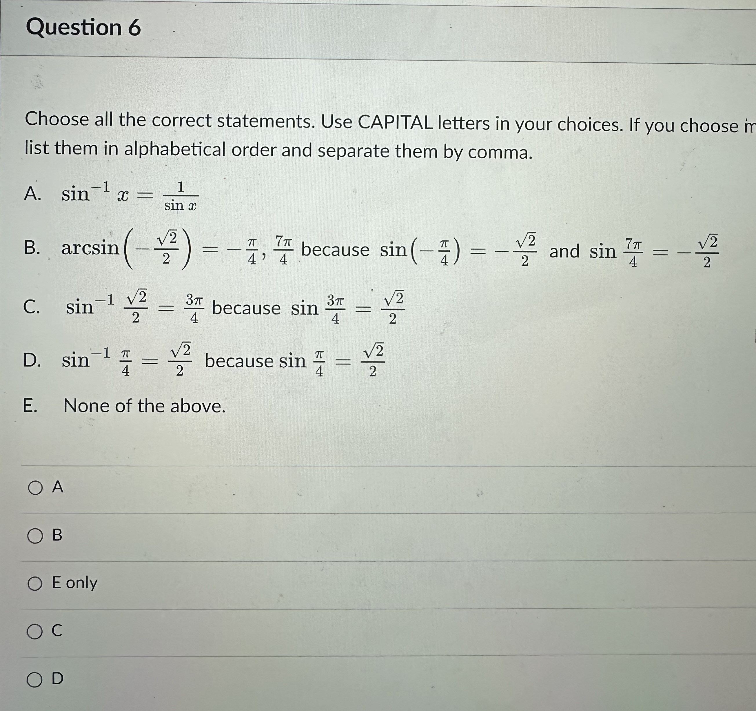 Solved Choose all the correct statements. Use CAPITAL | Chegg.com