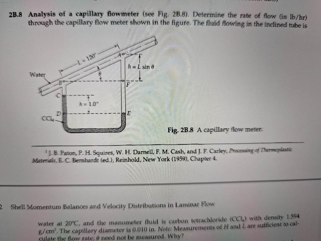 Solved 2B.8 Analysis of a capillary flowmeter (see Fig. | Chegg.com