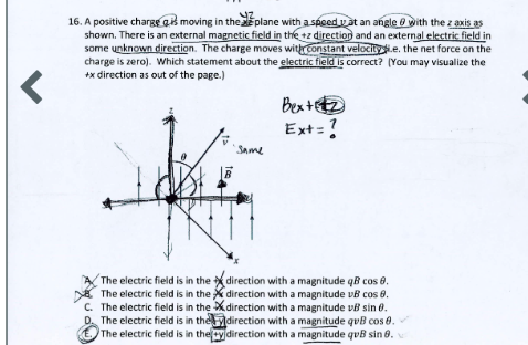 Solved 16. A positive charge Qis moving in the z2 plane with | Chegg.com