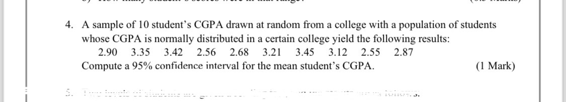 Solved 4. A sample of 10 student's CGPA drawn at random from | Chegg.com