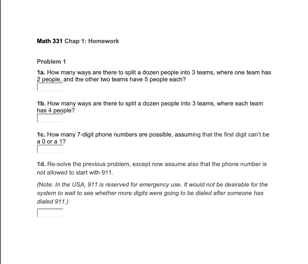 Solved Math 331 Chap 1: Homework Problem 1 1a. How many ways | Chegg.com