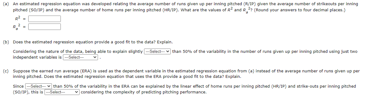 Solved Major League Baseball (MLB) pitching statistics were | Chegg.com