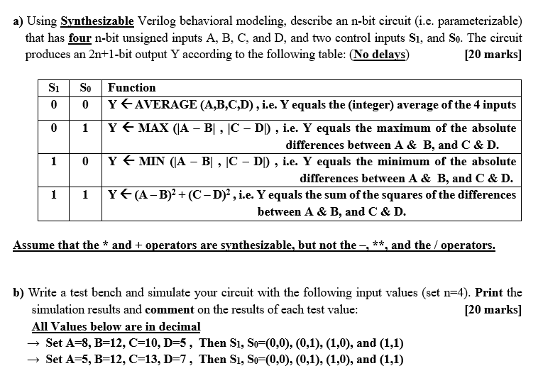 a) Using Synthesizable Verilog behavioral modeling, | Chegg.com