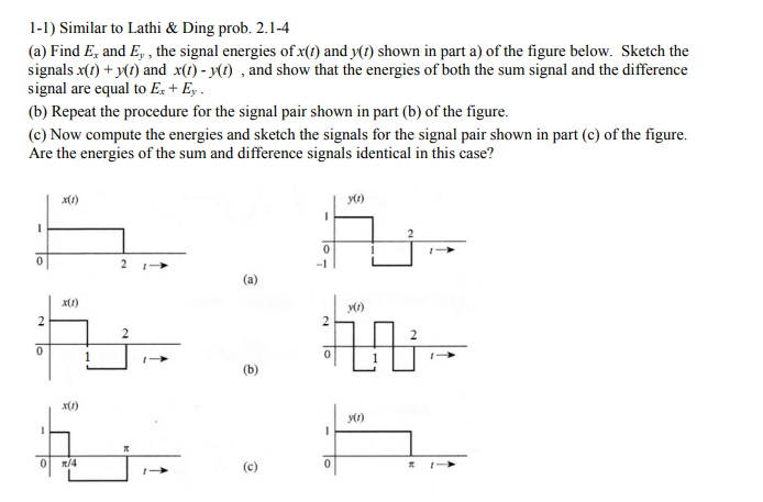 Solved 1-1) ﻿Similar to Lathi & Ding prob. 2.1-4(a) ﻿Find Ex | Chegg.com