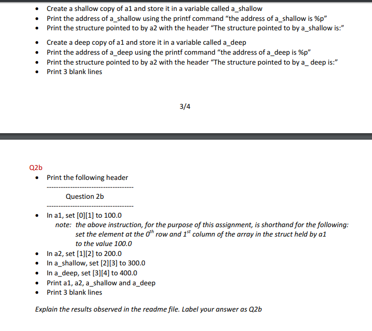 Question 2: Pointer, Shallow and Deep Copy 1. Write a | Chegg.com