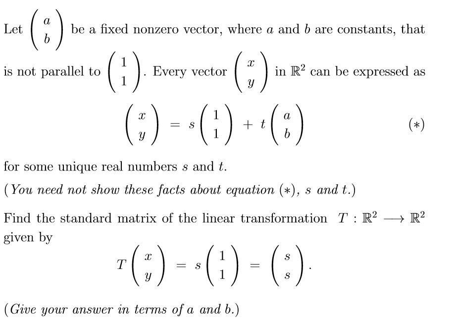 Solved Let be a fixed nonzero vector, where a and b are | Chegg.com