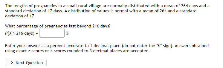 Solved The lengths of pregnancies in a small rural village | Chegg.com