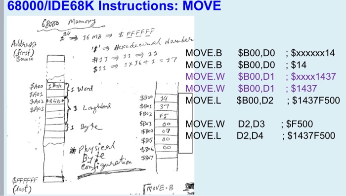 Solved 68000/IDE68K Instructions: MOVE ュ つう36 MB ㅋ宝FFFFFF | Chegg.com