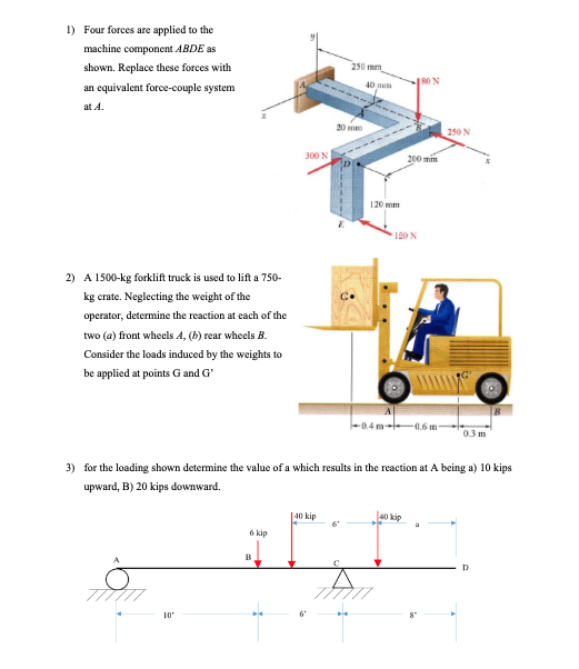 Solved 1) Four forces are applied to the machine component | Chegg.com
