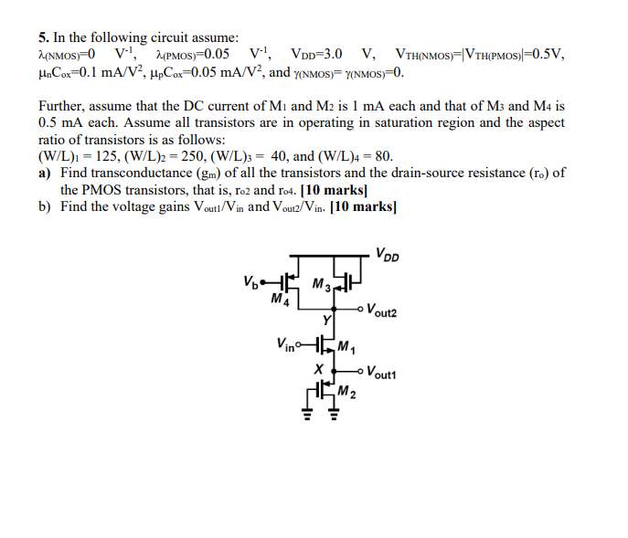 Solved . In the following circuit assume: (NMOS)=0 V-1 , | Chegg.com