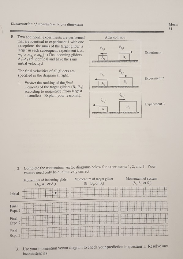 Solved Conservation of momentum in one dimension Mech 51 B. | Chegg.com