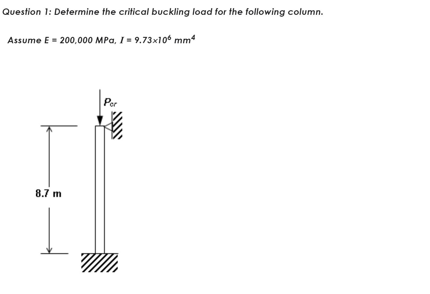 Solved Question 1: Determine the critical buckling load for | Chegg.com
