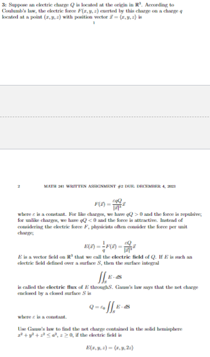 Solved Suppose an electric charge Q is located at the origin | Chegg.com