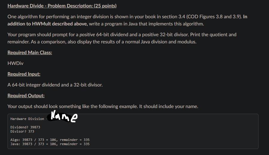 Solved Hardware Divide - Problem Description: (25 points) | Chegg.com