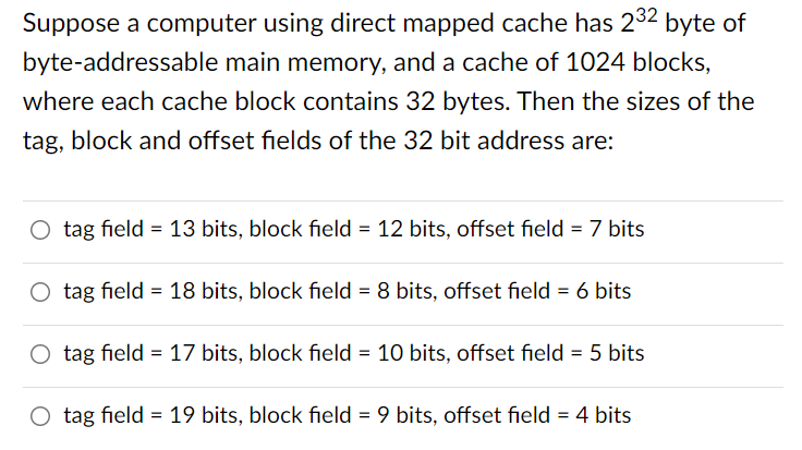 Solved Suppose a computer using direct mapped cache has 232 | Chegg.com