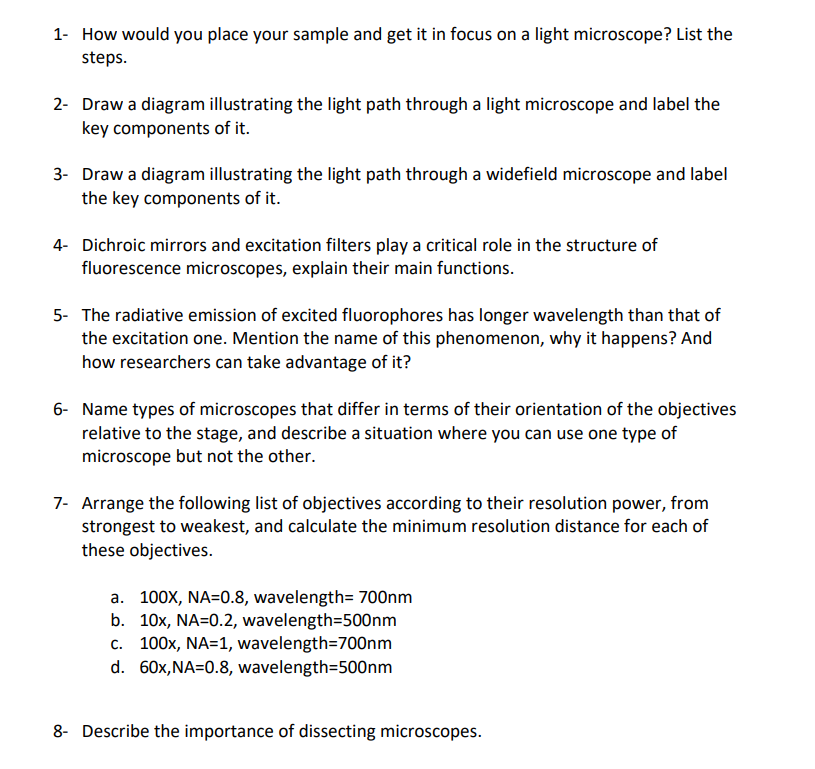 Solved Please answer to all questions regarding microscope | Chegg.com