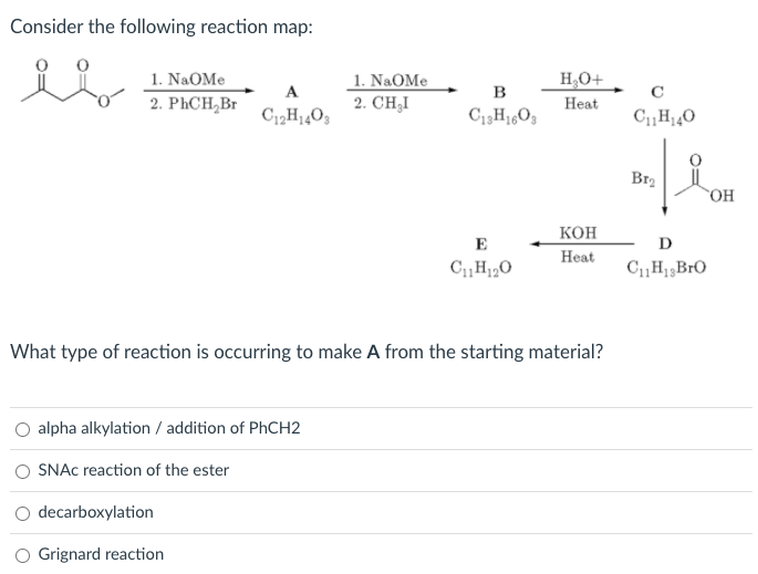 Solved Consider the following reaction map: 1. NaOM 2. PhCH | Chegg.com