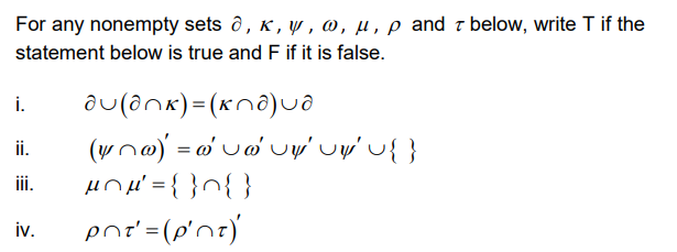 Solved For any nonempty sets ô, k, y, 0, u, p and t below, | Chegg.com