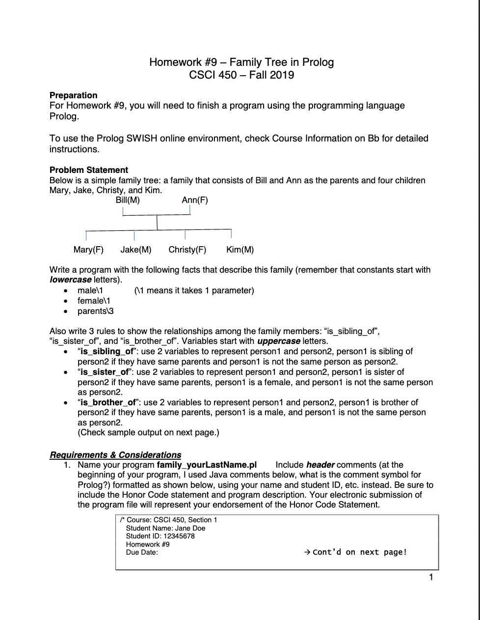 Homework #9 - Family Tree in Prolog CSCI 450 – Fall | Chegg.com