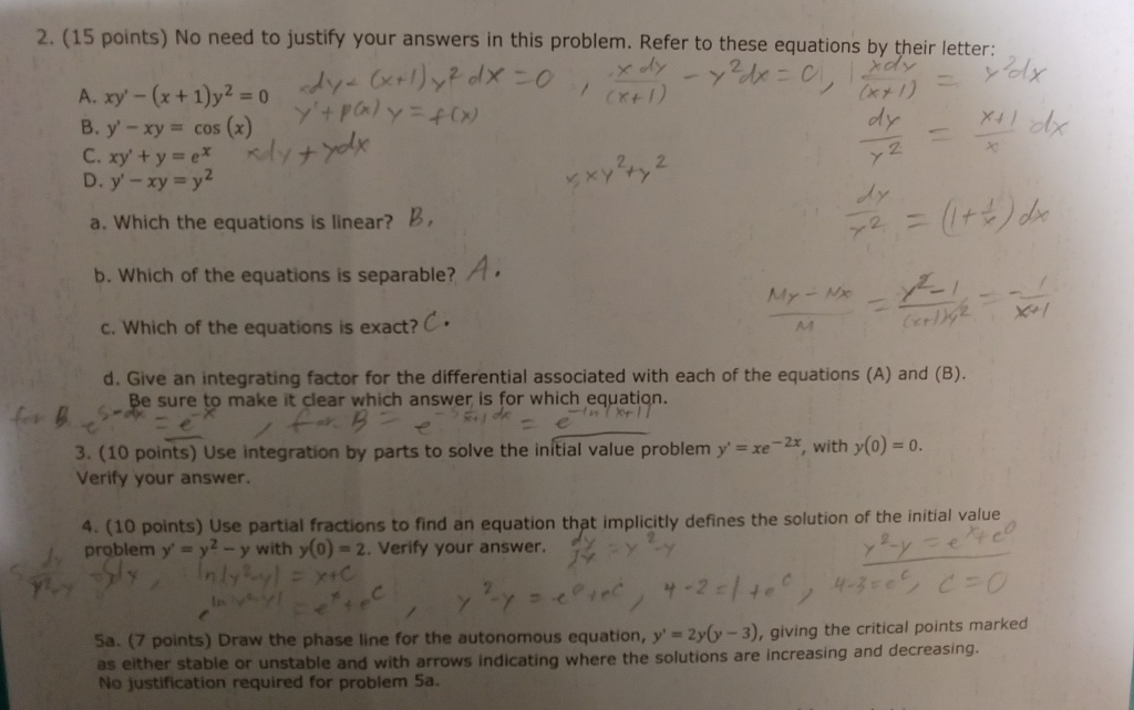 Solved 2. (15 points) No need to justify your answers in | Chegg.com