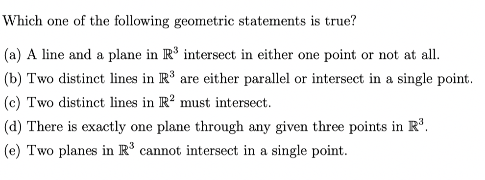 Solved Which one of the following geometric statements is | Chegg.com