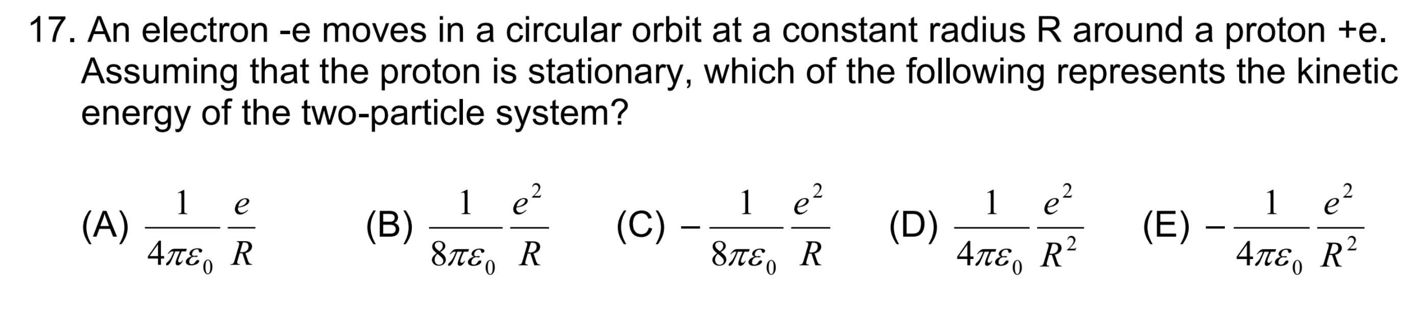 Solved 17 An Electron E Moves In A Circular Orbit At A