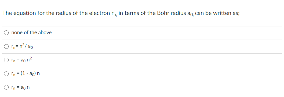 Solved The equation for the radius of the electron rn, in | Chegg.com