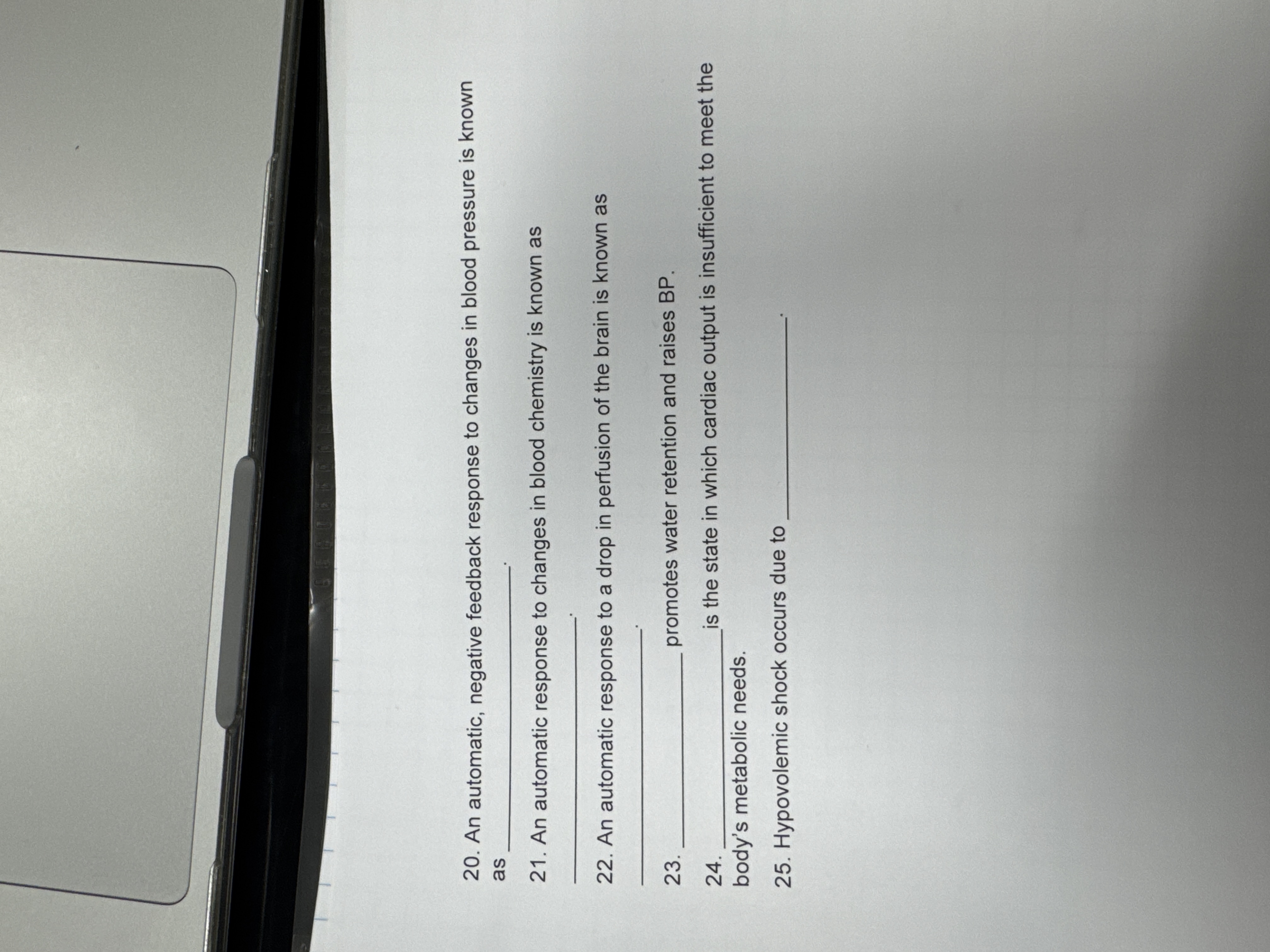 Solved 20. ﻿An automatic, negative feedback response to | Chegg.com