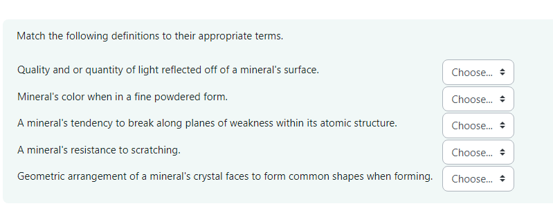 Solved Match the following definitions to their appropriate | Chegg.com