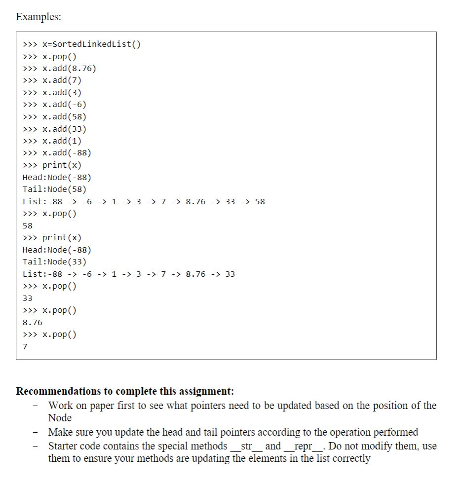 Solved Section 1: The SortedLinkedList class (10 points) | Chegg.com