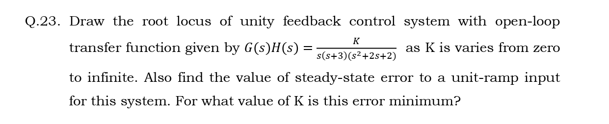 Solved Q.23. ﻿Draw the root locus of unity feedback control | Chegg.com