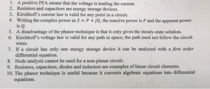 Solved 1. A positive PFA means that the voltage is leading | Chegg.com