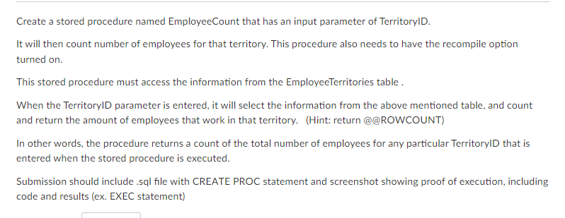 Solved Create a stored procedure named EmployeeCount that | Chegg.com