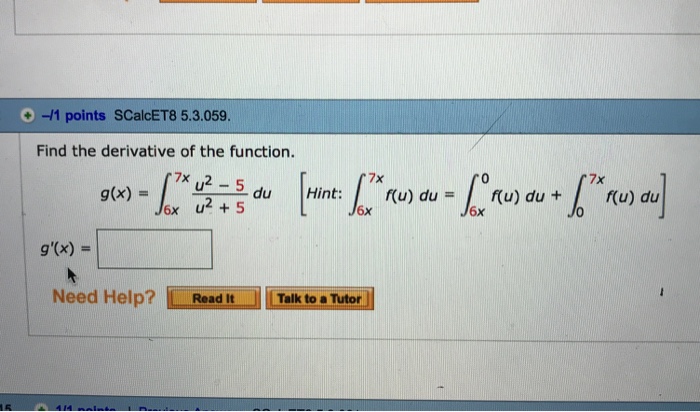 Solved + -m points SCalcET8 5.3.059 Find the derivative of | Chegg.com Solved + -m points SCalcET8 5.3.059 Find the derivative of | Chegg.com