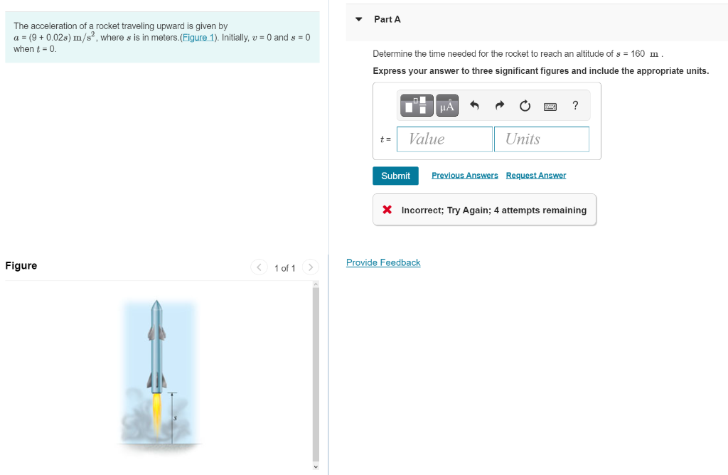 Solved Part A The acceleration of a rocket traveling upward | Chegg.com