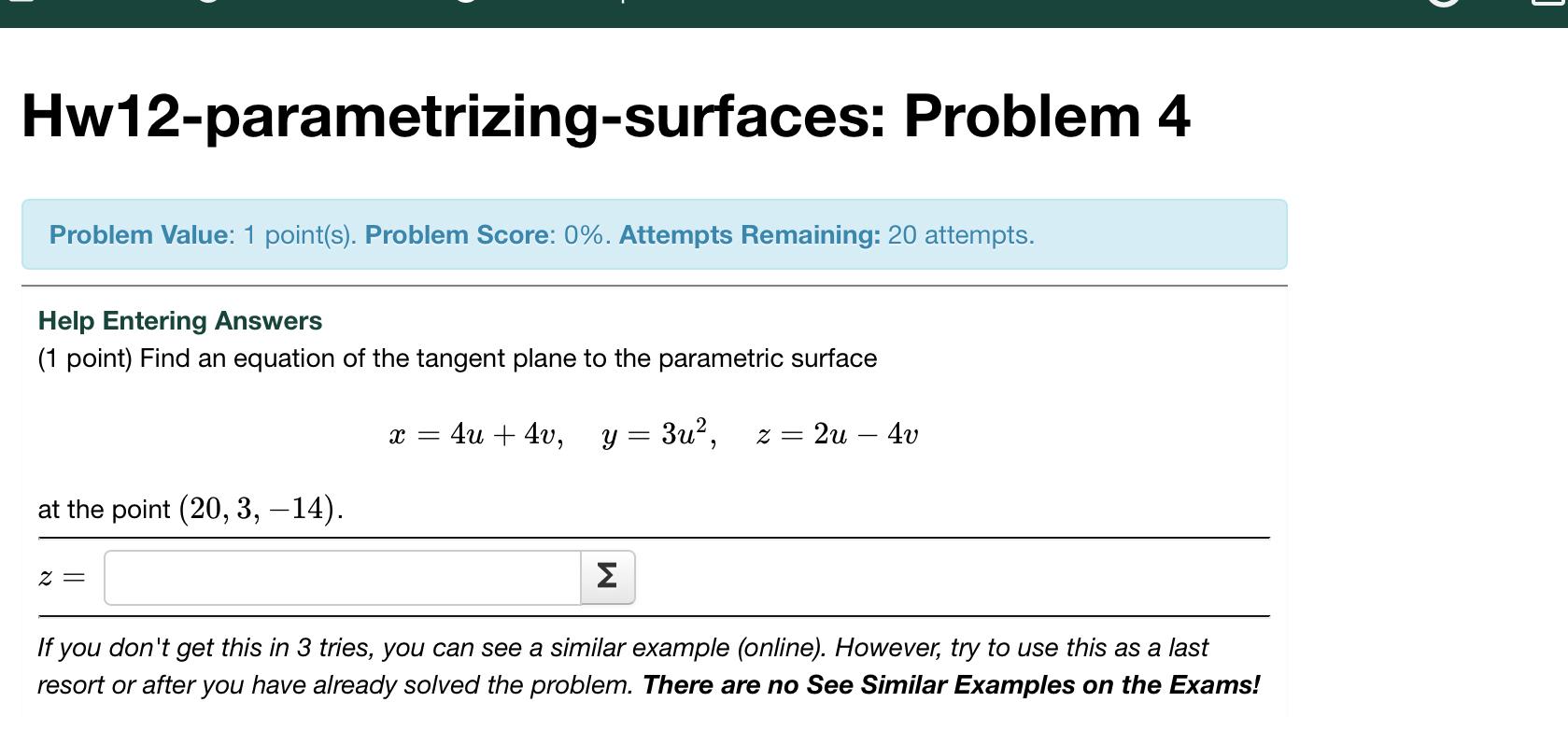 Solved Hw12-parametrizing-surfaces: Problem 4 Problem Value: | Chegg.com