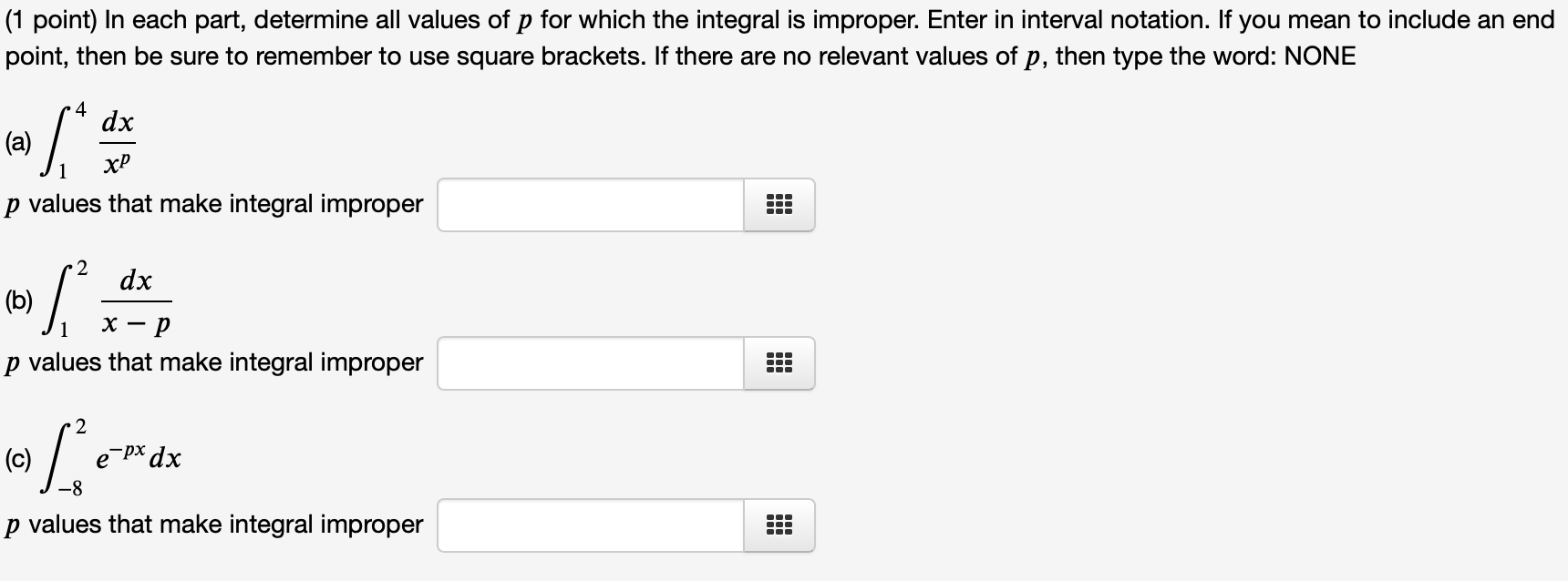 Solved (1 point) In each part, determine all values of p for | Chegg.com