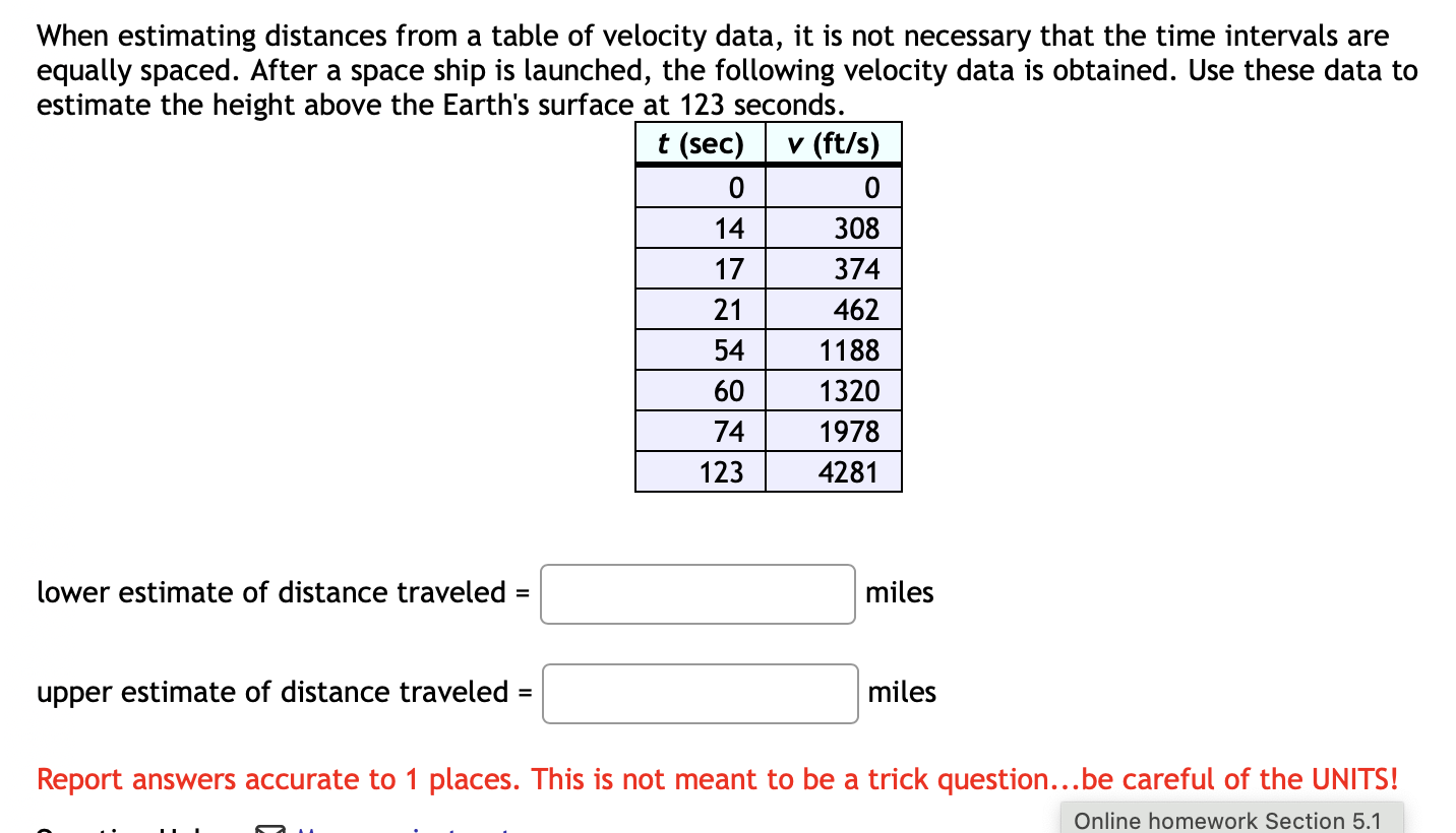 Solved When estimating distances from a table of velocity | Chegg.com