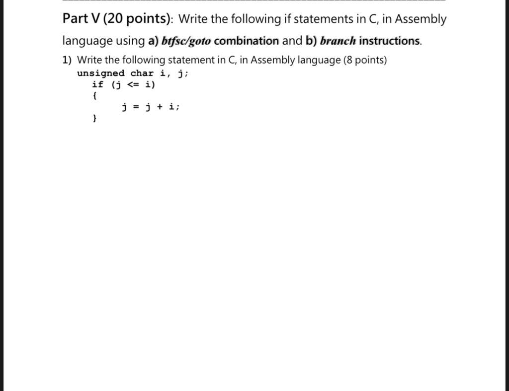 Solved Part V (20 points): Write the following if statements | Chegg.com