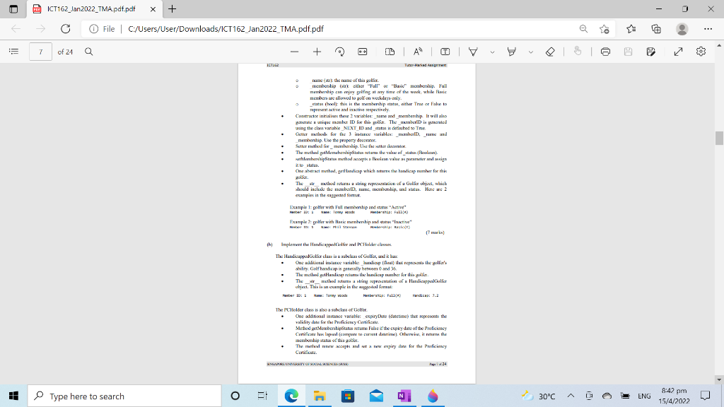 Solved (a) Implement the Golfer class. The Golfer class | Chegg.com