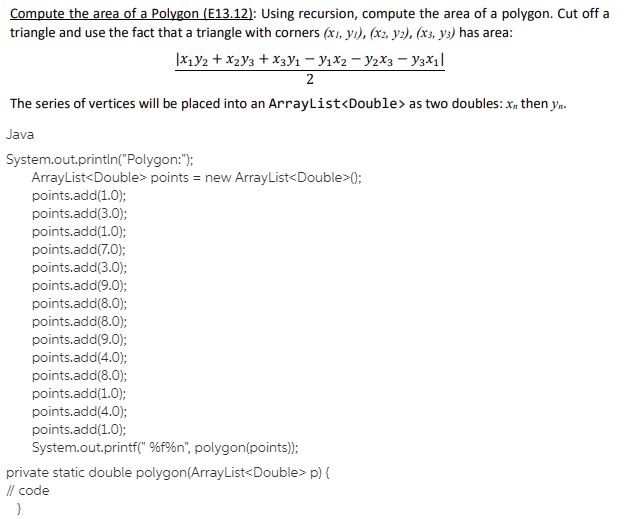 Solved Compute the area of a Polygon (E13.12): Using | Chegg.com