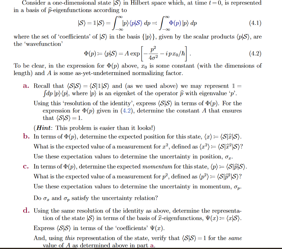 ( Consider a one-dimensional state (S) in Hilbert | Chegg.com