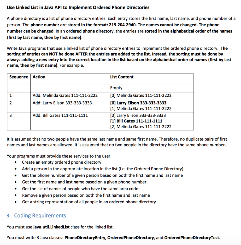 Solved Use Linked List in Java API to Implement Ordered | Chegg.com