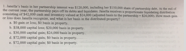 Solved 1. Janella's basis in her partnership interest was | Chegg.com