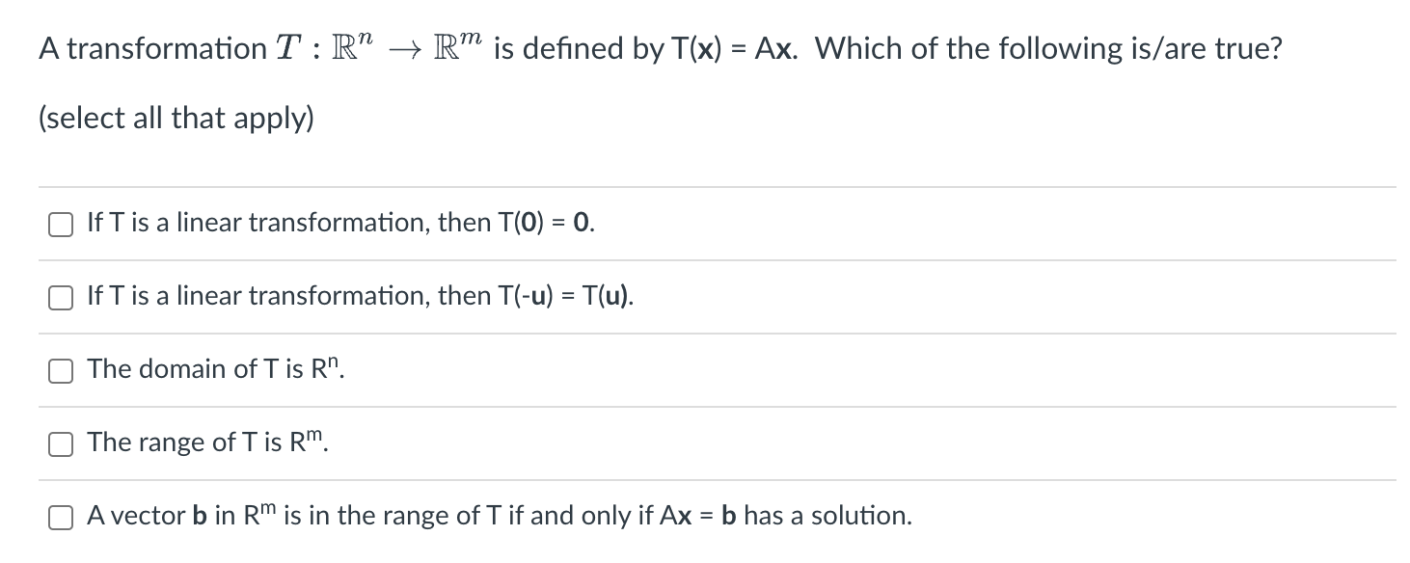 Solved A transformation T:Rn→Rm is defined by T(x)= Ax. | Chegg.com