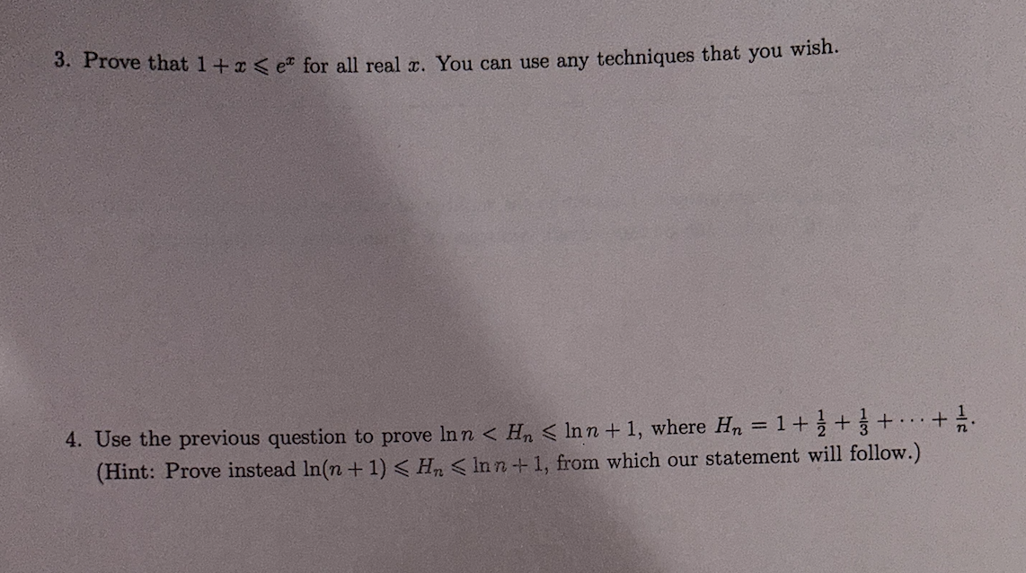 Solved 3. Prove that 1+x⩽ex for all real x. You can use any | Chegg.com